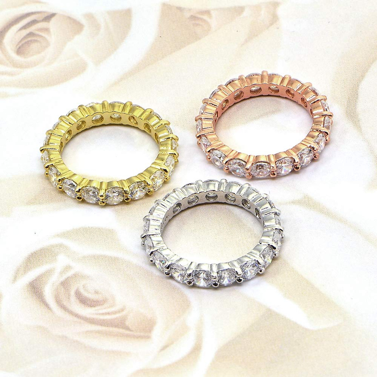 Hoops & Loops Sterling Silver Cubic Zirconia 5mm Round-Cut Anniversary Eternity Band Ring, Size 6