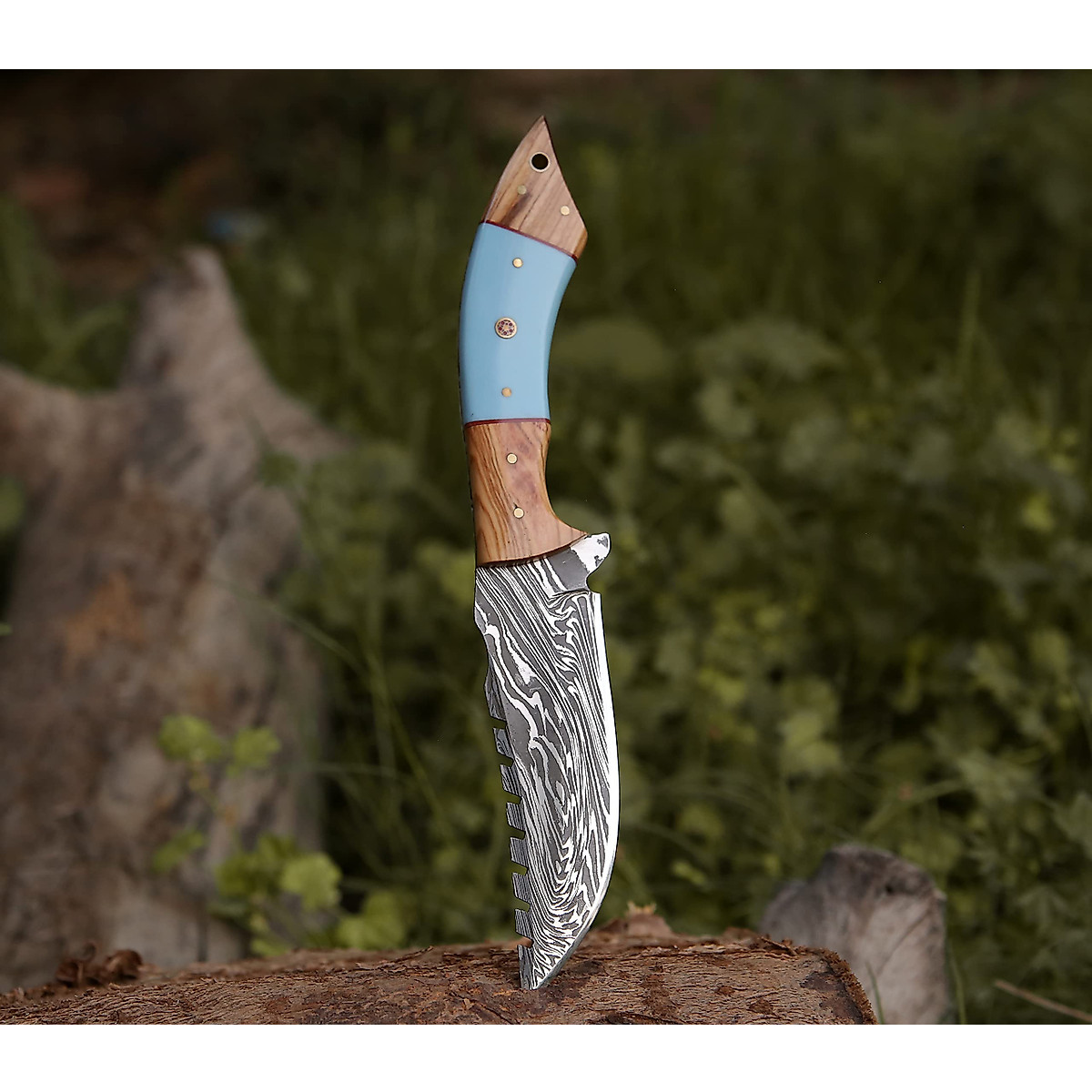 SHOKUNIN USA SavageTr Damascus Knives Custom Handmade Hunting Knife- Best Damascus Steel Blade Skinning Knife- Fixed Blade Hunting Knife With Sheath Belt Loop