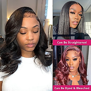 Caijuxing 13x4 Lace Front Wigs Human Hair Pre Plucked Glueless Wigs for Women Body Wave HD Lace Front Wig 180% Density Body Wave Bob Wig Human Hair Natural Color
