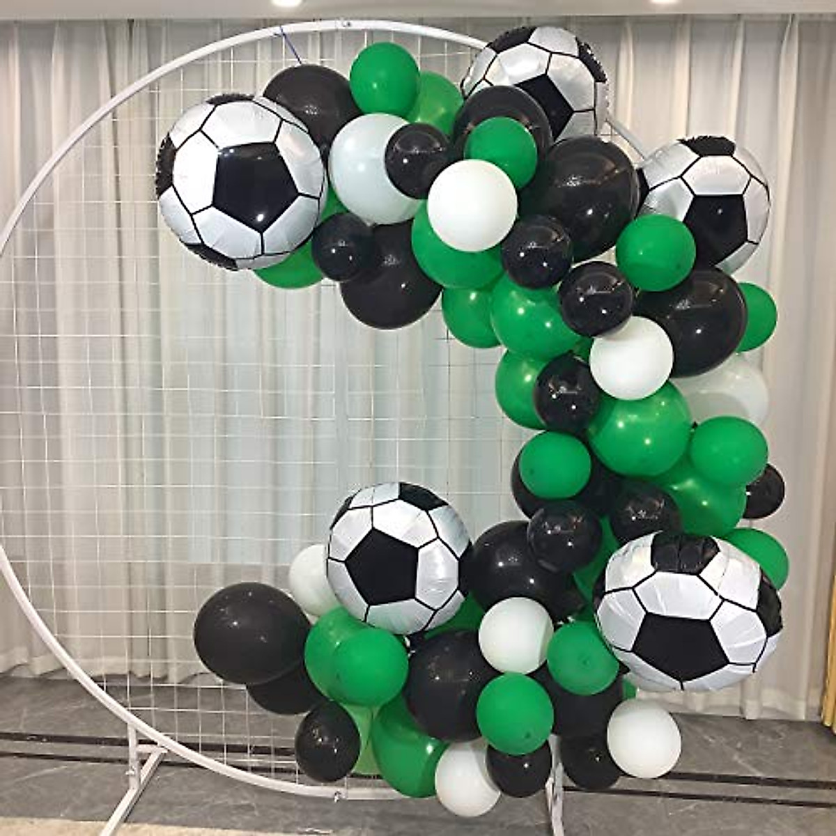 Elepplrty Soccer Party Balloon Garland-Black Green White Latex Balloons With 18inch Soccer Foil Balloons for Football Theme Party Decoration
