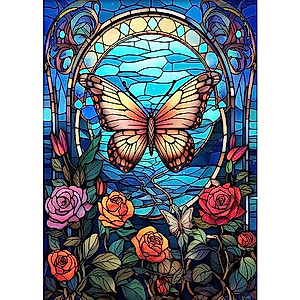 AIBOERL Diamond Painting Kits for Adults, Butterfly Rose 5D Diamond Art Kits, Full Drill DIY Crafts for Adults Home Wall Decor Gift Diamond Dots [11.8x15.7inch]