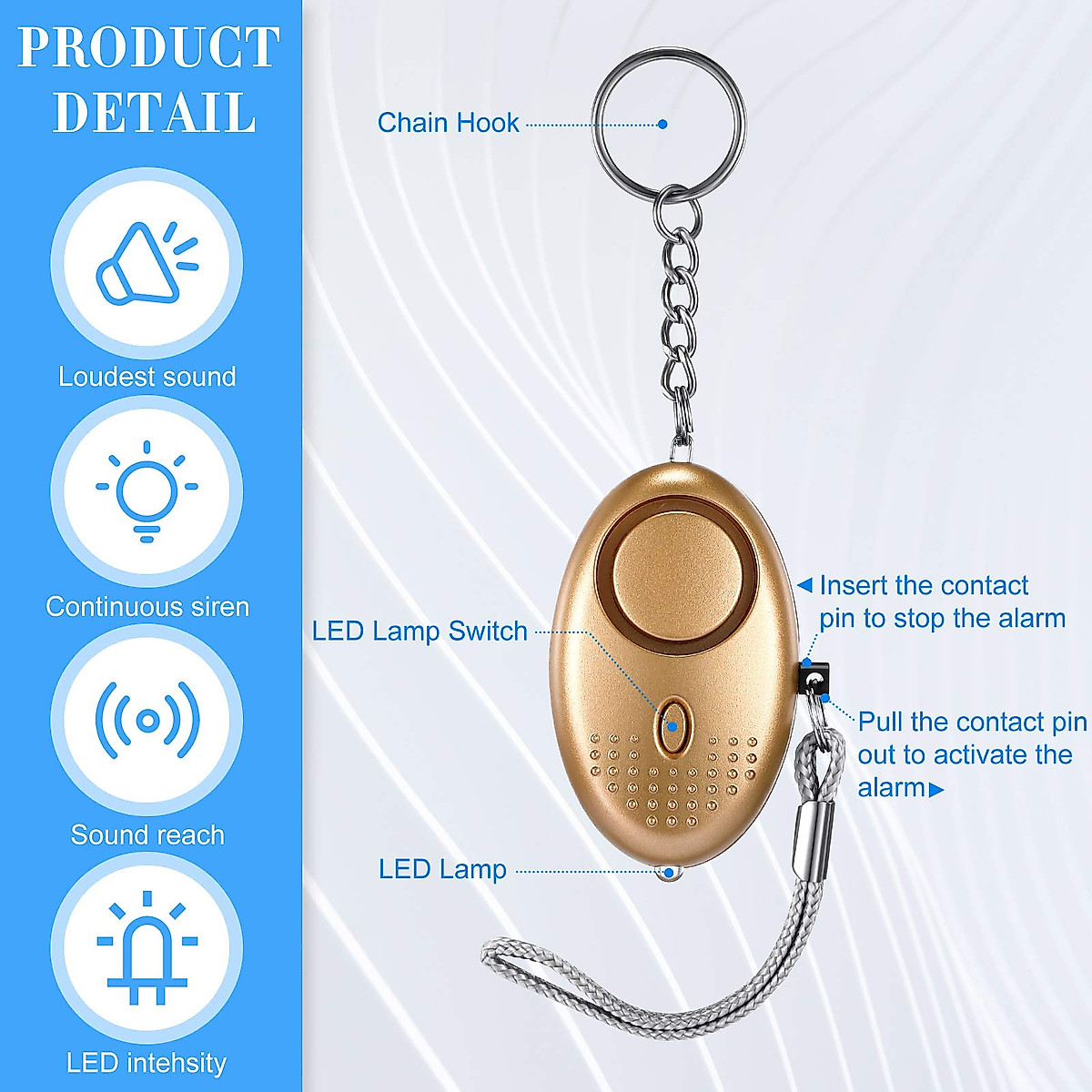 Konohan 12 Pieces Personal Alarm for Women, Safe Sound Personal Alarms Emergency Alarm Keychain Security Alarm Keychain with LED Light, Personal Safety Button Alarm in 6 Colors for Men Elderly