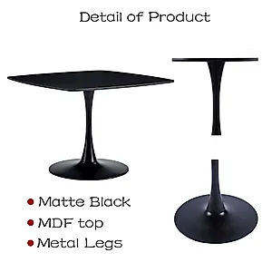 LABDIP Premium Mid Century Black Dining Table - Sturdy 42.1" Wood Top - Easy Assembly - Versatile 4-6 Seater Kitchen & Coffee Table Pedestal End Table