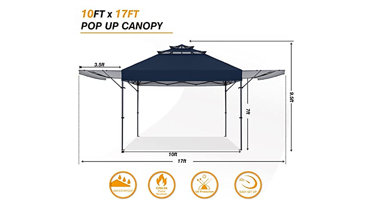 COOSHADE 10x17 Instant Canopy Tent with Dual Awnings
