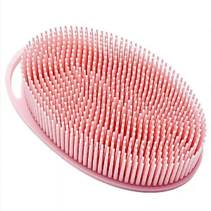 Silicone Body Brush, Exfoliating Body Scrubber, Silicone Body Scrubber Loofah, Silicone Bath Brush, Soft Exfoliating Body Bath Shower Scrubber Brush for Kids and Adults All Kinds of Skin (Pink)