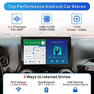 IYING 10 Inch Car Stereo Radio Wireless CarPlay Android Auto 4GB+64GB 8-Core 1280x720 Touch Screen Android 10 for Jeep Wrangler 2011-2014 AM/FM WiFi Bluetooth GPS Navigation in-Dash Car Multimedia