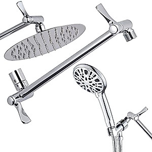 Shower Extension Arm, Eolax Solid Brass Adjustable Shower Pipe Extender with Universal Connection to Fixed Shower Head (11" Chrome)