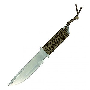 WJ 10.5" Single Piece Corded Drop Point Hunting Knife w/Magnesium Fire Starter (Chrome)