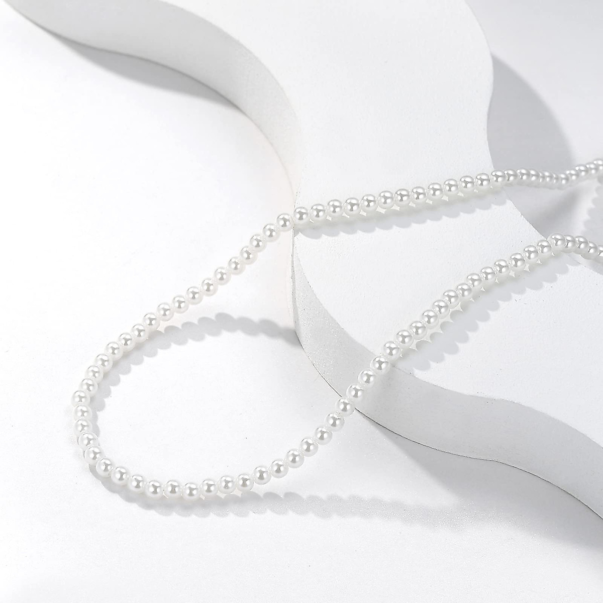 Luxval Pearl Necklaces for Women, 4MM Cream White Pearl Jewelry, 14K Gold Plated Handmade Dainty Toggle Clasp Necklace for Women Jewelry Gifts, 14"