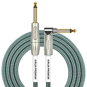 Kirlin Cable IWB-202PFGL-10/OL -10 feet- Straight to Right Angle 1/4-Inch Plug Premium Plus Instrument Cable, Olive Green Tweed Woven Jacket
