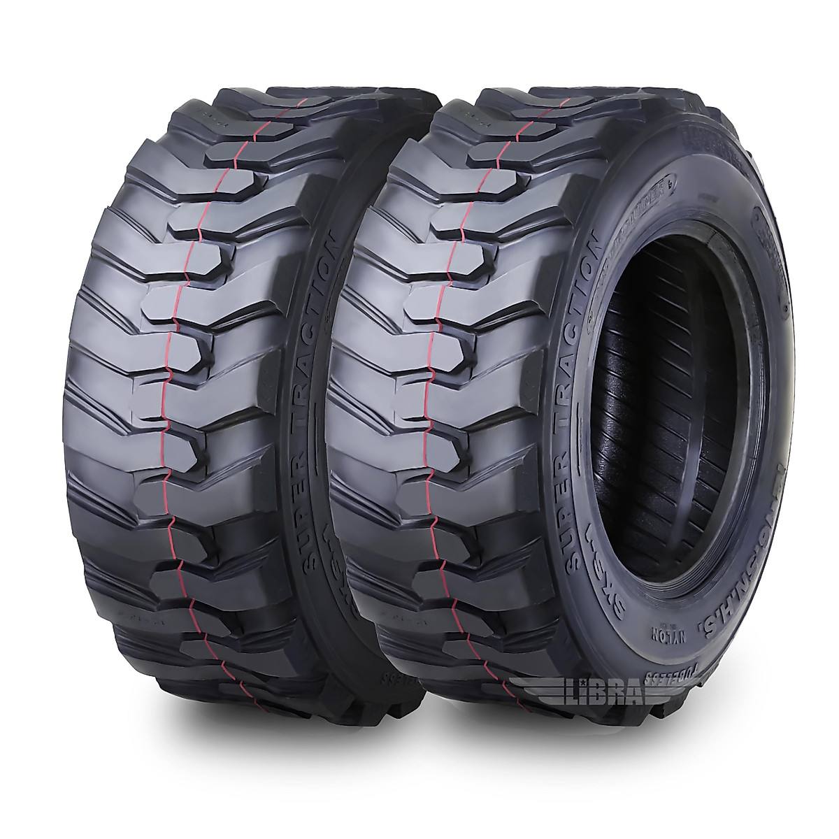 Set 2 New Heavy Duty 12-16.5 12x16.5 12 Ply Industrial Skid Steer Tire w/Rim Guard