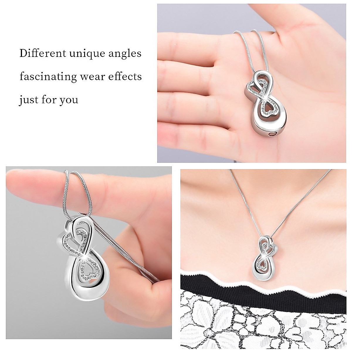 Infinity Love Urn Pendant Stainless Steel Snake Chain Cremation Jewelry for Ashes for Woman Free Filling Tools Include