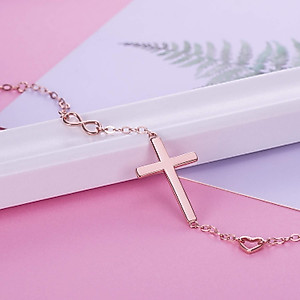 BlingGem Cross Bracelet for Women Rose Gold Plated 925 Sterling Silver Dainty Religious Christian Bracelet Faith God Blessed Confirmation Gifts