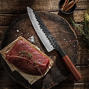 Sunnecko Japanese Chef Knife 8 Inch Chef Knife Wood Handle, Chefs Knife High Carbon Steel, 3-Layered 9CR18MOV