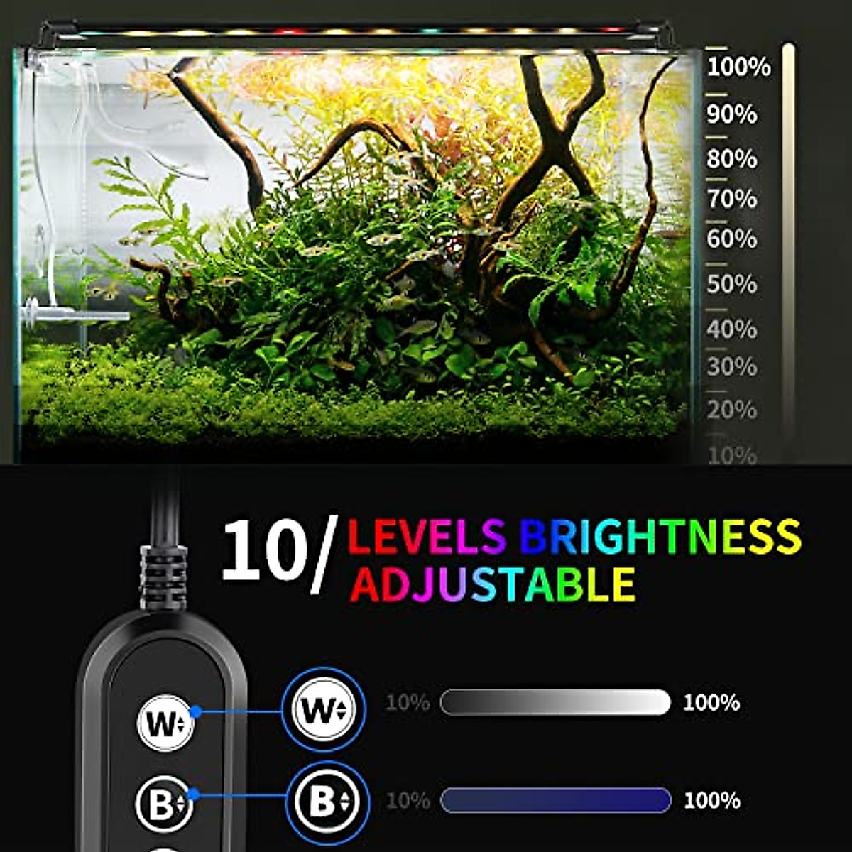 fishkeeper 22W LED Aquarium Light Full Spectrum Planted Fish Tank Light, 10 Levels of Brightness Adjustable 24/7 Mode with Timer Aluminum Alloy Shell Extendable Brackets for 18-24 inch