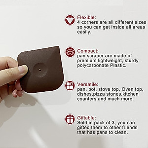 Pan Scrapers Dish Scraper Tool Set, 3Pack Cast iron Cleaner Food Polycarbonate Plastic Pot Scraper, Iron Skillet Scrubber for Cleaning Grease, Kitchen Scrapper (Brown)