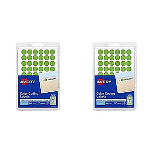 Avery Removable Neon Green Dot Stickers 1/2 Inch, 840 Round Stickers per pack (5052),Small (Pack of 2)