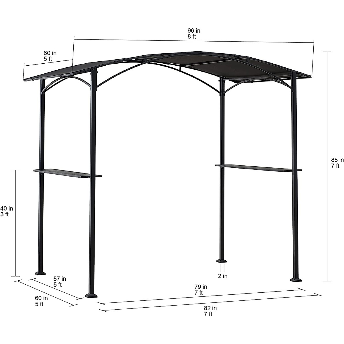 Sunjoy Grill Gazebo 5 ft. x 8 ft. Black Steel Frame Soft Top Gazebo with Arch Canopy with Shelves for Outdoor, Patio, Garden, Backyard Activities