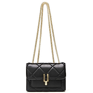 Duomier Small Quilted Purse Crossbody Bag for Womens Gold With Chain Strap Fashion Female Girl Mini 25 (Black)