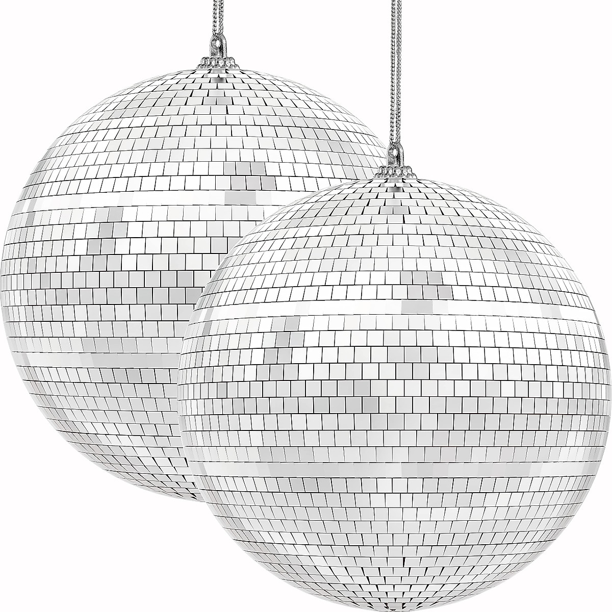 The Dreidel Company Mirror Disco Ball 6" Inch, Silver Hanging Ball with Attached String for Ring, Reflects Light, Fun Party Home Bands Decorations, Party Favor (2-Pack)