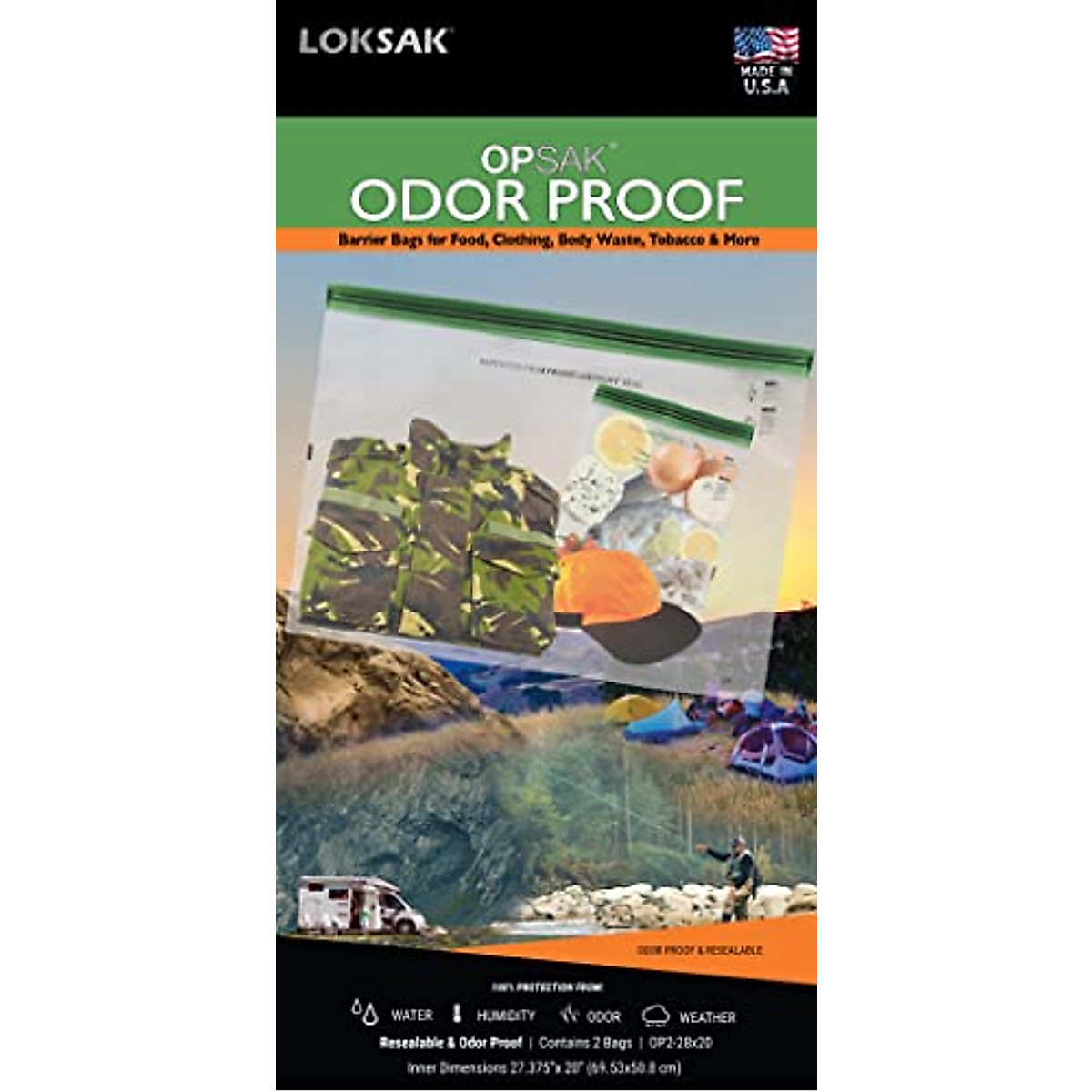 LOKSAK - OPSAK Odorproof Dry Bags for Backpacking, Hiking and Storage- Resealable Reusable and Recyclable Storage Bags (2 pack 28 in x 20 in)