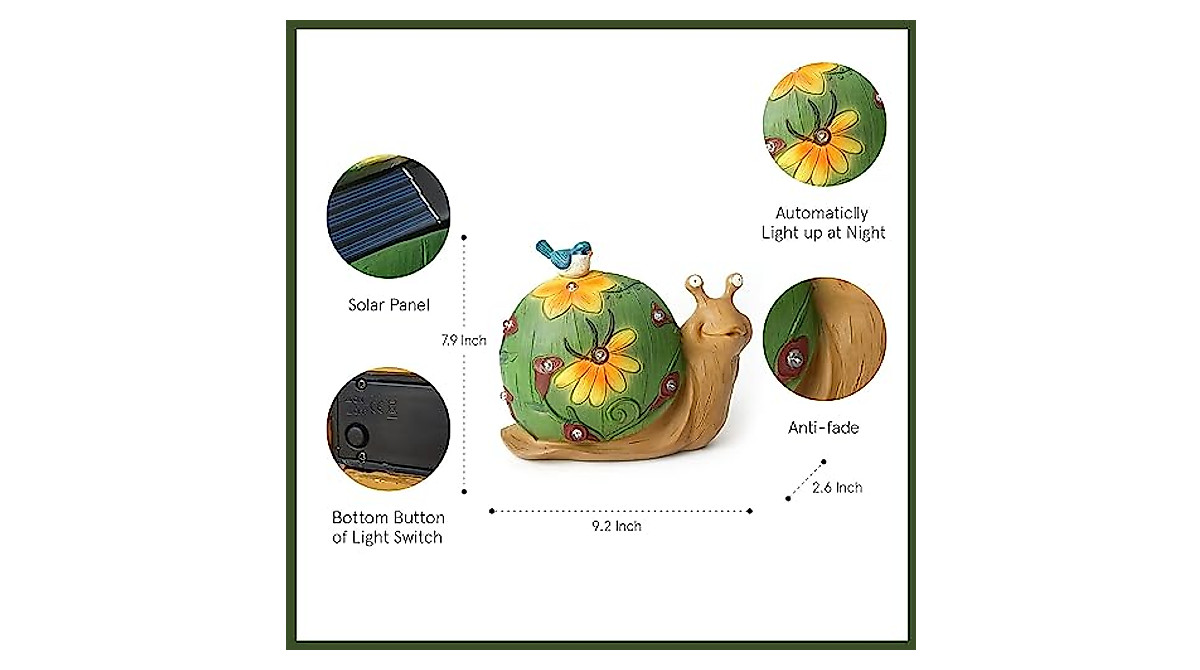 Garden Snail Figurine with Solar LED Light - Outdoor Decor