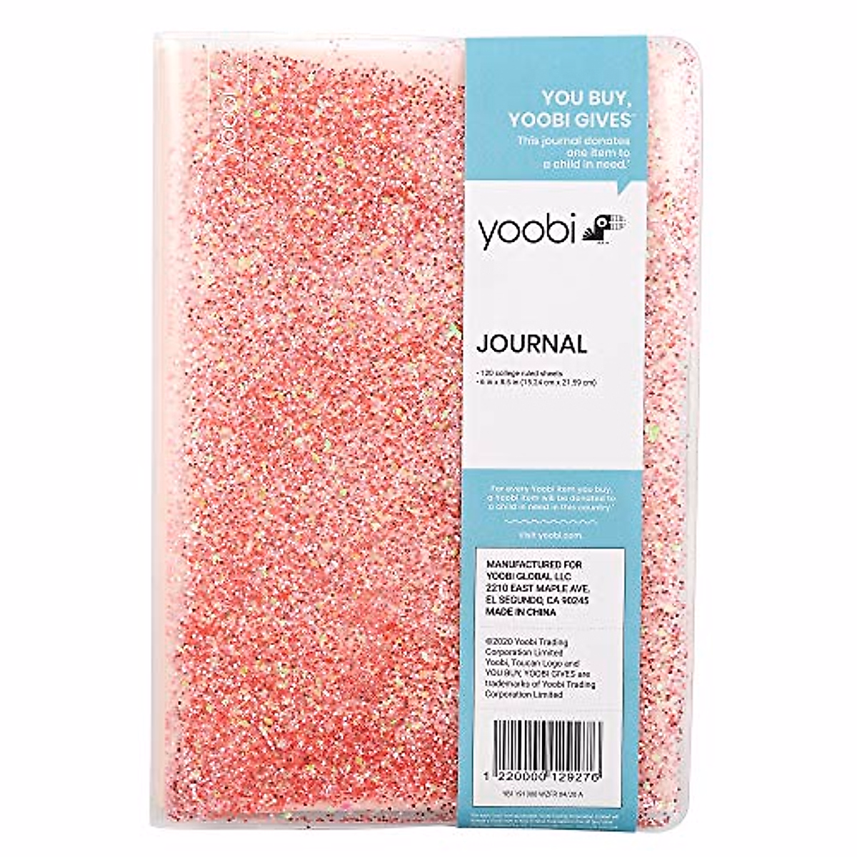 Yoobi | Journal with Liquid Glitter Cover | 6" x 8.5" | Pink Glitter