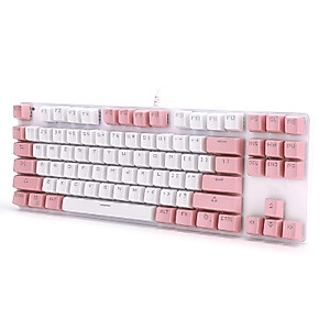 ASHATA Mechanical Keyboard 87 Keys, Cute USB Gaming Keyboard, Small Backlight Keyboard, Blue Switch Mixed Light Mechanical Keyboard for PC Laptop Desktop (Pink White)