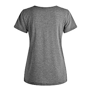 wodceeke Short Sleeve V-neck Plain T-shirt For Women Casual Loose Basic Tee Summer Sports Blouse Tops (Gray, XL)