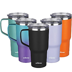 20 oz Insulated Coffee Mug with Ceramic Coating, Stainless Steel Travel Mug Tumbler with Handle Lid and Straw, Double Wall Leak-Proof Thermos Coffee Travel Mug Keeps Drink Hot and Cold (Black)