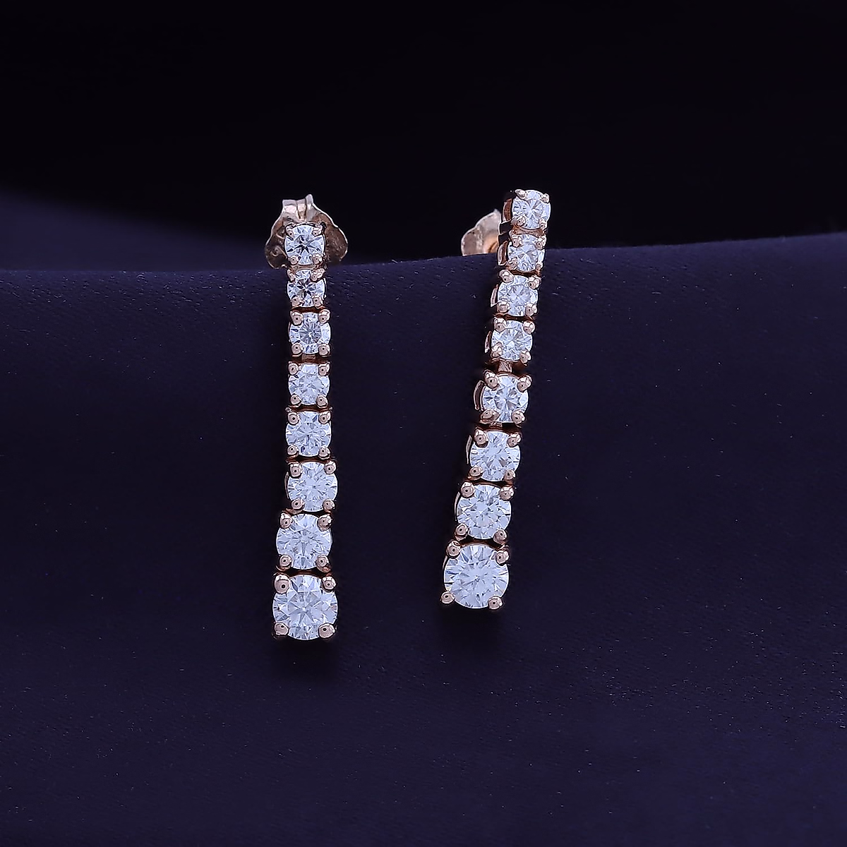 SAVEARTH DIAMONDS 1 Carat Round Cut Lab Created Moissanite Diamond Linear Drop Stud Earrings In 14K Rose Gold Over Sterling Silver Jewelry For Women (VVS1 Clarity, 1 Cttw)