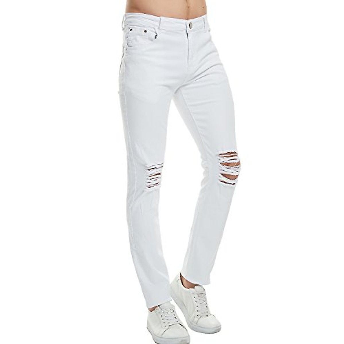 ANBOBER Men's Ripped Skinny Jeans Slim Fit Stretch Distressed Jeans for Men Straight Leg Denim Pants (White, 42)