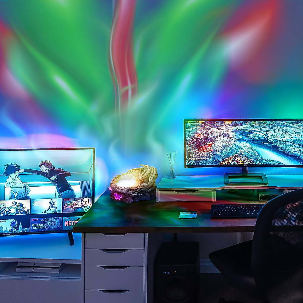 YOYEE Dragon Egg Lamp, Nebula Night Light, Nice Christmas Gifts, Music Speaker and White Noise Machine. Mood Ambiance Lighting for Gaming Desk Decor. Aesthetic Dragon Decor