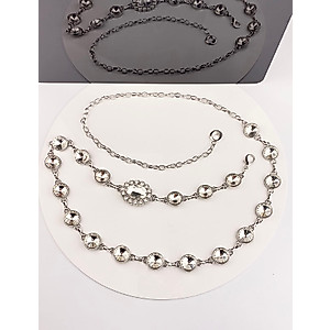 BEMYLV Silver Rhinestone Chain Belt Sparkly Bling Crystal Waist Chains for Women Dresses Girls Fashion