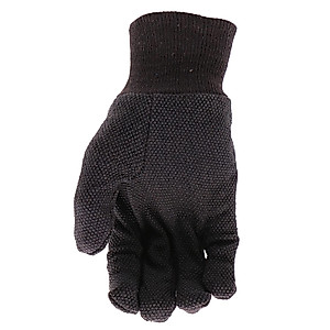 Boss Men's Brown Jersey PVC Dotted Palm Gloves, Cold Weather Protection, Excellent Grip, Straight Thumb, Knit Wrist, Brown, Large, (B61021-L)