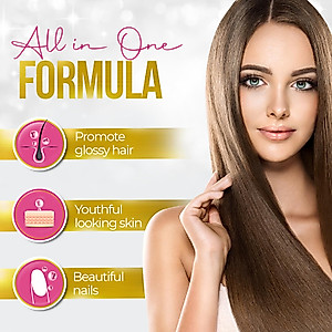 Vdaara Hair, Skin and Nails Vitamins - 5000 mcg Biotin, Collagen, Natural Vitamin C A D3 Hyaluronic Acid - Supplement for Glowing Skin, Hair Growth for Men and Women – 60 Capsules