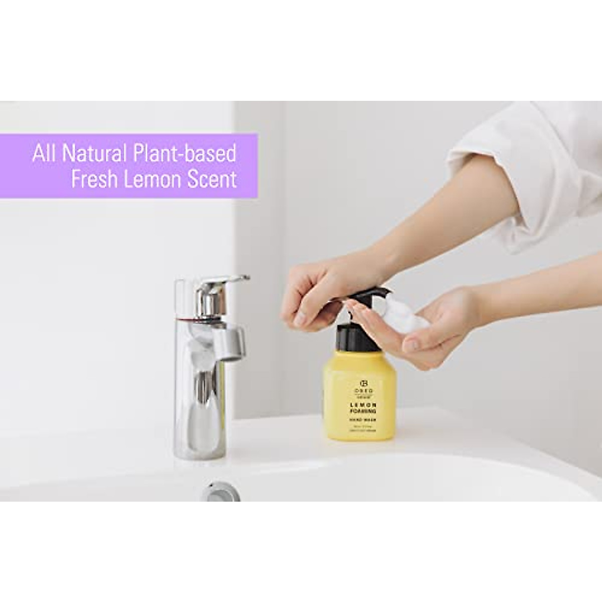 OBED Natural Foaming Hand Soap, Lemon Liquid Hand Soap Pump Bottle, Hydrating and Moisturizing Hand Wash, 65% Lemon Extract and Odor Eliminator, 10.15 fl oz 2 set