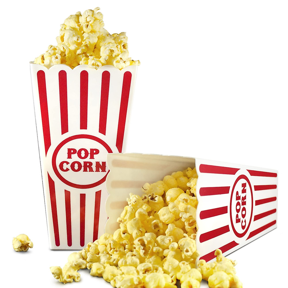 Novelty Place Plastic Red White Striped Classic Popcorn Containers for Movie Night - 7.8 inch Tall x 3.8 inch Square (4 Pack)