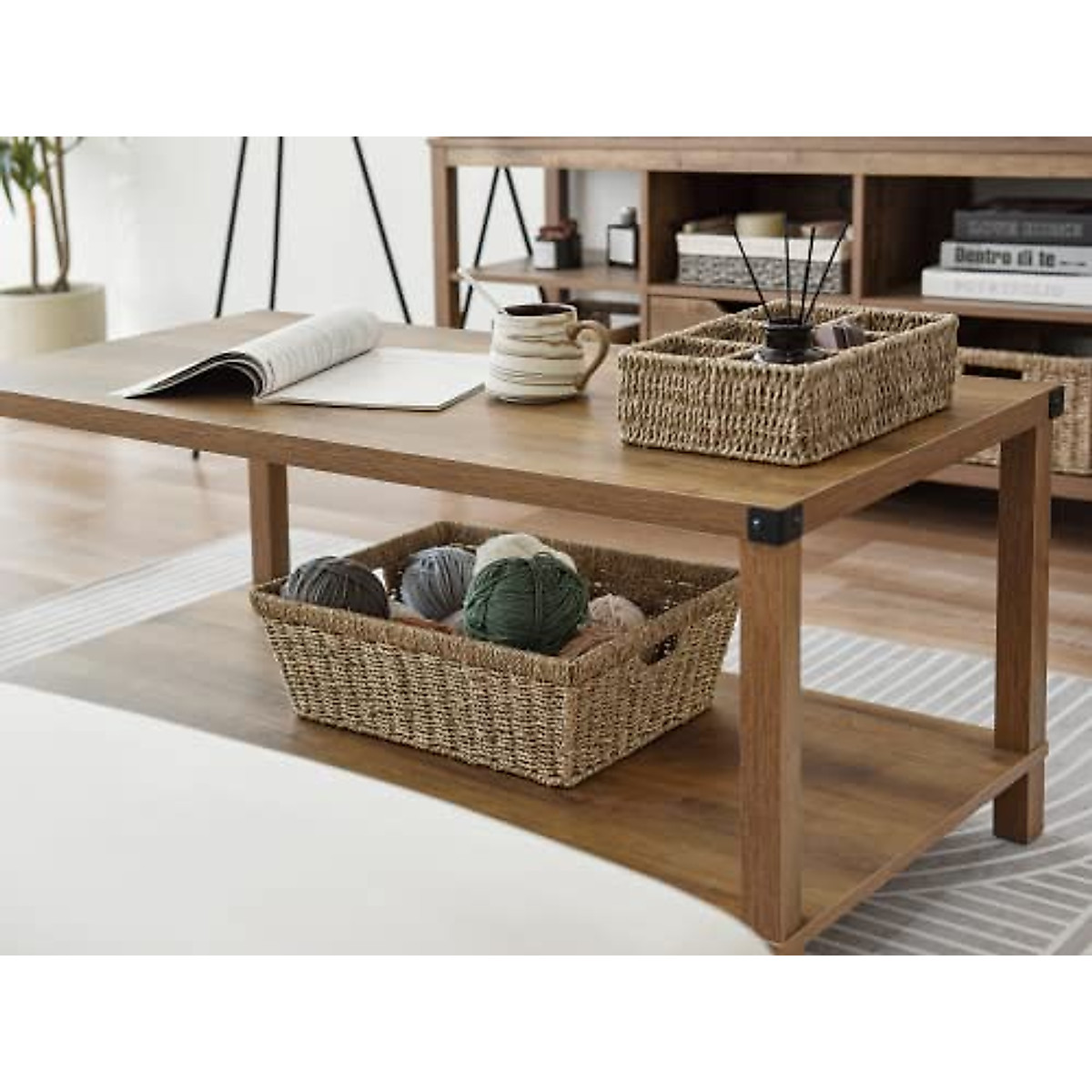 StorageWorks Wicker Baskets, Seagrass Baskets for Organizing, Seagrass Storage Baskets with Built-in Handles, Large, 2 Pack