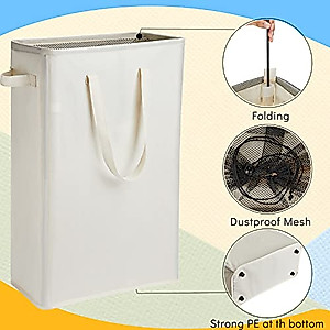 2 Pcs Slim Laundry Hamper with Handles Collapsible Laundry Basket Corner Hamper Narrow Laundry Hamper Thin Dirty Clothes Laundry Basket Bag, 45L (Beige)