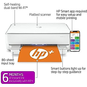 HP Envy 6052e All-in-One Wireless Color Inkjet Printer, Print Copy Scan, 2-Sided Printing, WiFi USB Bluetooth Connectivity, 6 Months Instant Ink Included, White, W/Silmarils Printer Cable