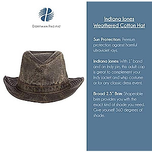 Dorfman Pacific Men's Indiana Jones Weathered Cotton Hat, Dark Brown, Small