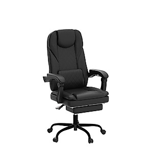 Guessky Executive Office Chair, Big and Tall Office Chair with Foot Rest Reclining Leather Chair, High Back Ergonomic Home Office Desk Chair(Black)
