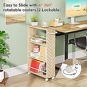 LITTLE TREE 4-Tier Slim Rolling Storage Cart with Handle, Narrow Utility Trolley carts with Wheels for Small Place