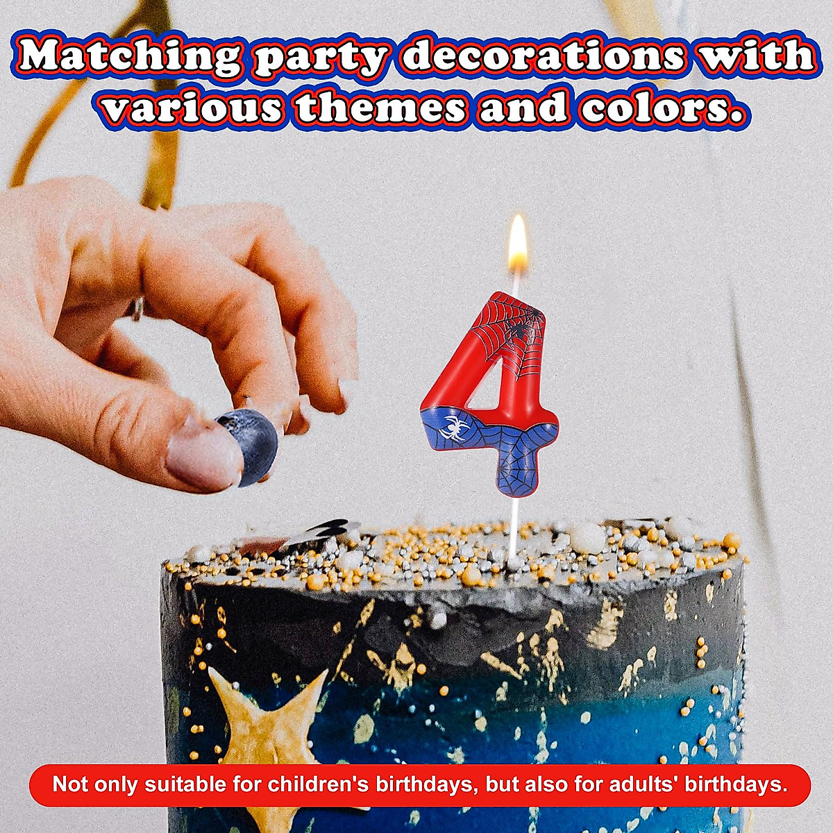 Spider Themed Birthday Candle, Red Blue Spider Web Candle Spider Candle Number Candle Birthday Cake Candle Spider Birthday Decorations for Boys Girls Birthday Cake Party Decoration (4)