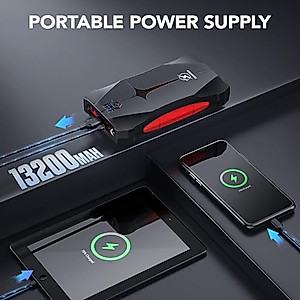 FLYLINKTECH Car Jump Starter 2500A 12V Smart Auto Battery Booster Pack(for uo to 8.0L Gas & 6.5L Diesel), Portable Power Bank, 19.6'' Safe Jumper Cable, LED Flashlight, EC5 Car Cigarette Lighter