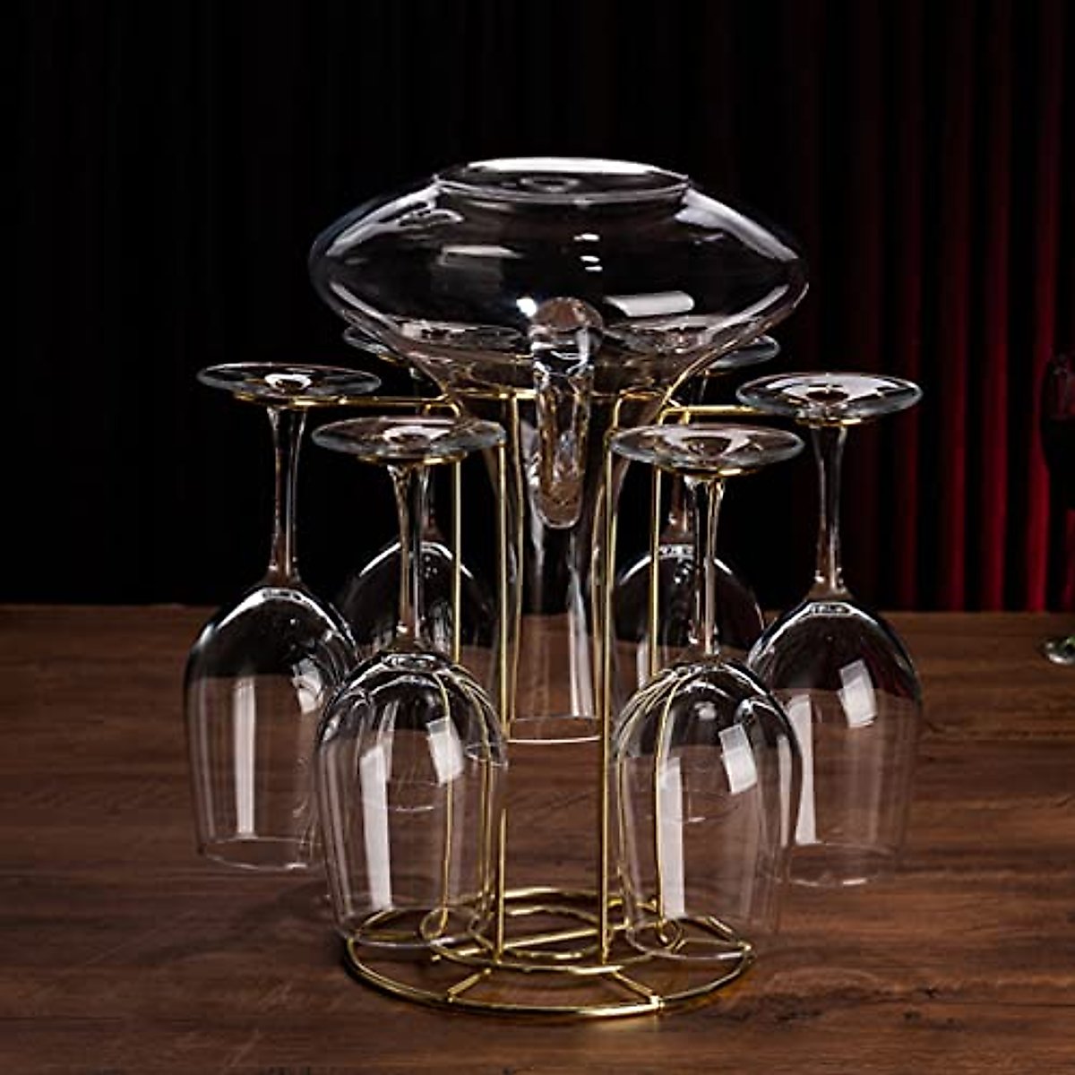 DOITOOL Wine Glass Holder Stand, Countertop Freestanding Stemware Drying Rack Vertical Wine Glass Display Storage Rack Tabletop Glass Display Hanger with 6 Hooks for Bar Kitchen Table, Gold