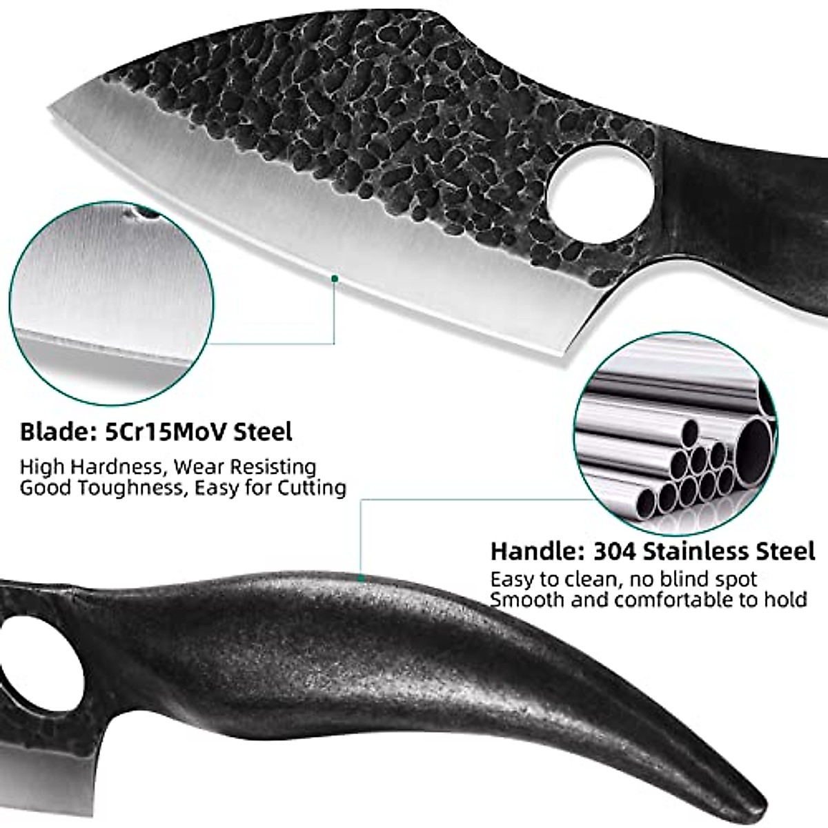 FINDKING Dark Moon Series Meat Cleaver with Leather Sheath, Multipurpose Small Slicing Knife, 5Cr15 Stainless Blade, 304 Steel Handle, for Home, Kitchen, Outdoor, Camping, BBQ, 6 Inch, Black