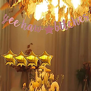 Yee Haw Bitches Banner, Rose Gold Glitter Nashville Bachelorette Banner, Bridal Shower, Glitter Hen Party, Bachelorette Party Decorations (Pre-Strung).