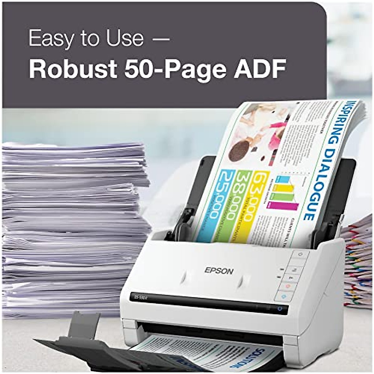 Epson DS-530 II Color Duplex Document Scanner for PC and Mac with Sheet-fed, Auto Document Feeder (ADF)
